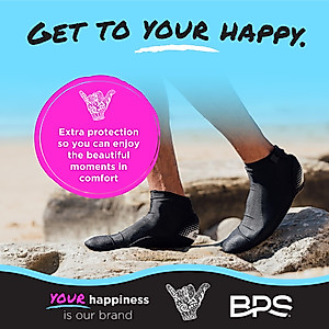 BPS 'Second Skin' Aqua Socks with Grip - Quick-Dry and Anti-Slip Socks - Barefoot Shoes for Beach Sports and Activities - Low Cut Socks (Ebony Black, Medium)