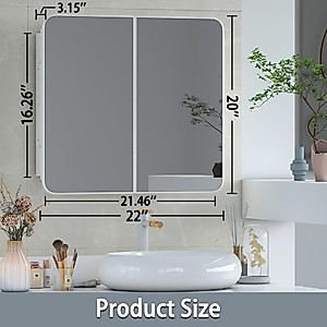 Medicine Cabinet with Mirror 20'' x 22'' Aluminum Recessed Medicine Cabinet with Mirror, Adjustable Glass Shelf, Corrosion Resistant Bathroom Mirror with Storage Wall Mounted (20'' x 22'' Double Door)