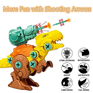 Defrko 3 Pack Take Apart Dinosaur Toys for Kids with Missile Fire, Shooting Dinos Toddler DIY Building Dinosaur Figures, Educational STEM Toys with Screwdrivers for Boys and Girls