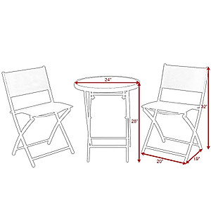 LIRUXUN 3 PCS Folding Bistro Table Chairs Set Garden Backyard Patio Furniture White Loveseat Coffee Table