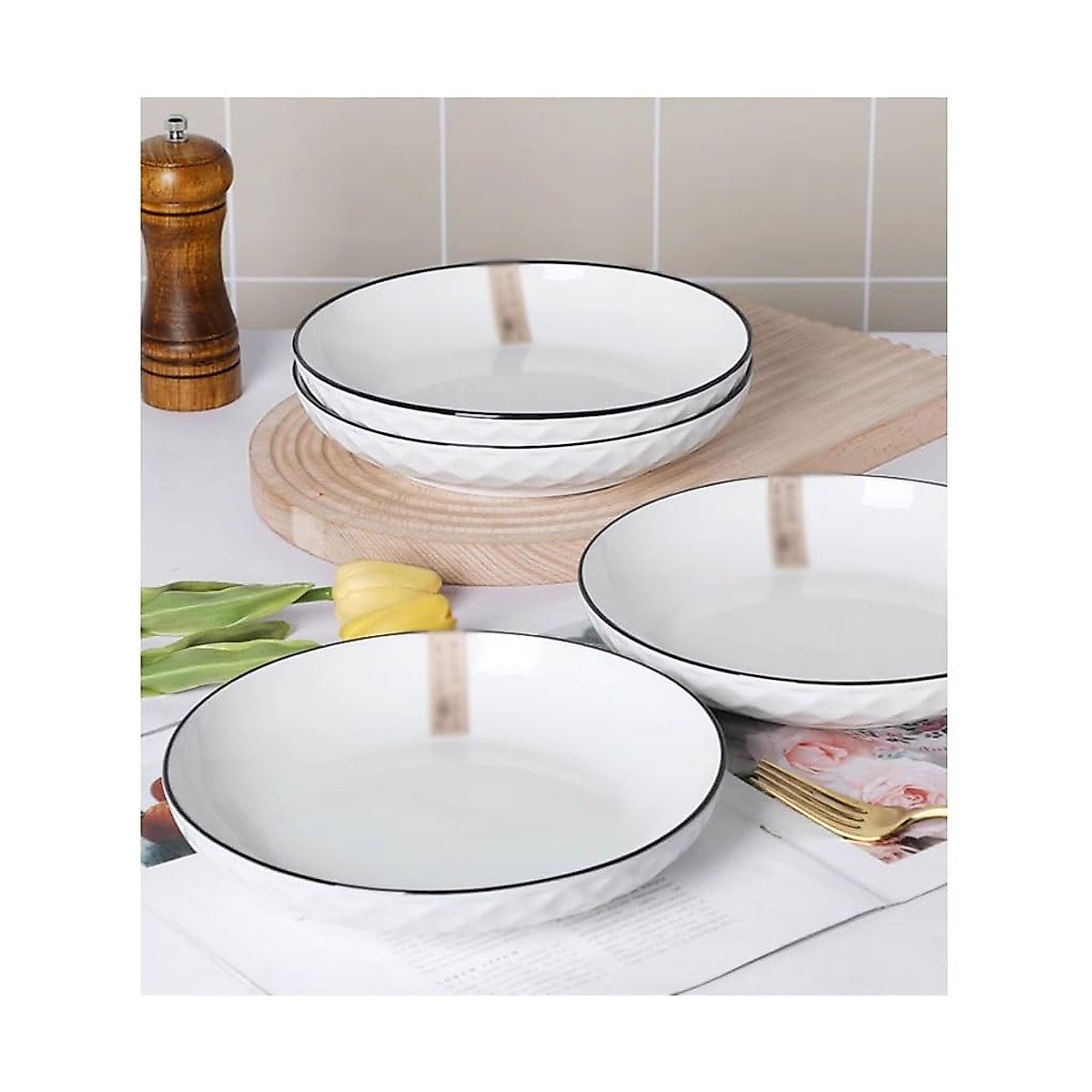 ESTELAR Dinner Plates Set Pack Of 6 Household Plates, Ceramic Plates, Deep Soup Bowls, Creative Personality, Simple Nordic Tableware Kitchen Salad Bowl