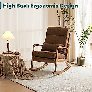 JOYBASE Rocking Chair, Nursery Glider Rocker Chair, Nursing Rocking Accent Chair, Modern Comfy Lounge Armchair with High Backrest for Indoor, Living Room, Bedroom, Nursery (Orange, Bronzing Cloth)