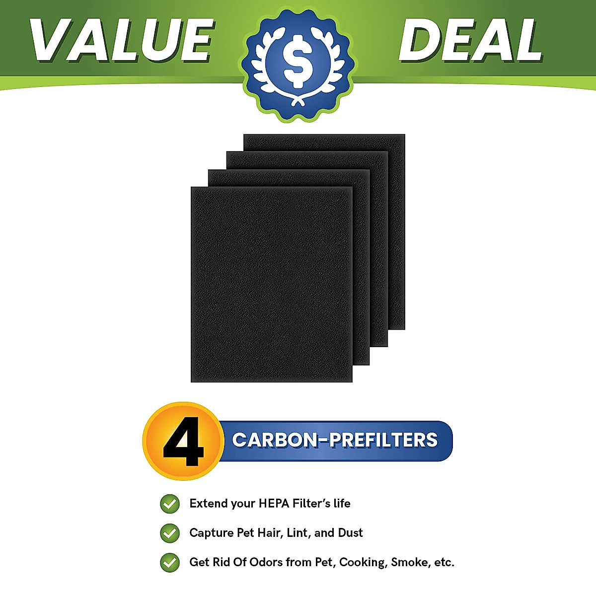 GOFIL 4 Pack Replacement Filter Includes 4 Carbon Pre-filters Compatible with Air Purifier Model HPA300 series, PA300/HPA304/HPA8350, HPA5300 series models, HRF-AP1 Filter A