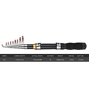 Alomejor Fishing Rod Portable Small Short Sea Pole Mini Sea Fishing Tools Telescopic Fishing Rod for Travel Seawater Freshwater Bass Trout Fishing(2.1m)