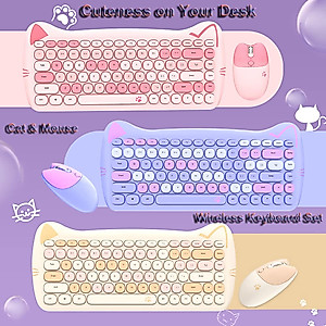 Wireless Mouse and Keyboard, Cute Cat Keyboard Mouse Combo for Present,2.4G Cordless Computer Mice with USB Receiver for Laptop PC MAC (Milk Tea Brown)