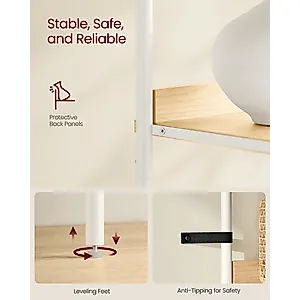 VASAGLE 6-Tier Bookcase, Slim Bookshelf with PC Door, Freestanding Storage Shelf with Metal Frame, Adjustable Shelf, for Living Room, Oak Beige and Pearl White ULLS123W57