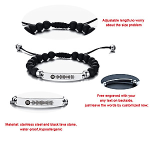 LiFashion Personalized Spotify Code Bracelet Custom Stainless Steel Adjusted Black White Beaded Onyx Music Spotify Scan Code Display Song Bracelets Inspirational Jewelry for Men Women