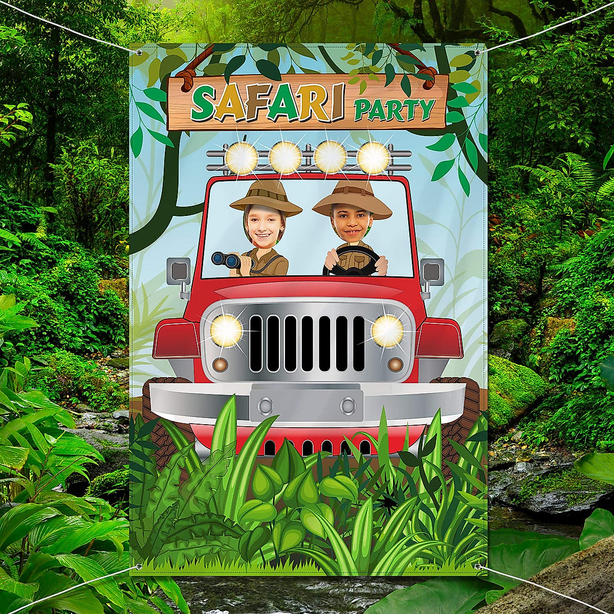 Jungle Photo Prop, Large Fabric Jungle Adventure Photo Door Banner Background, Funny Jungle Games Supplies for Jungle Party Decorations, 59 x 39.4 Inch