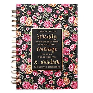 Christian Art Gifts Journal w/Scripture Serenity Prayer Pink Roses 192 Ruled Pages, Large Hardcover Notebook, Wire Bound