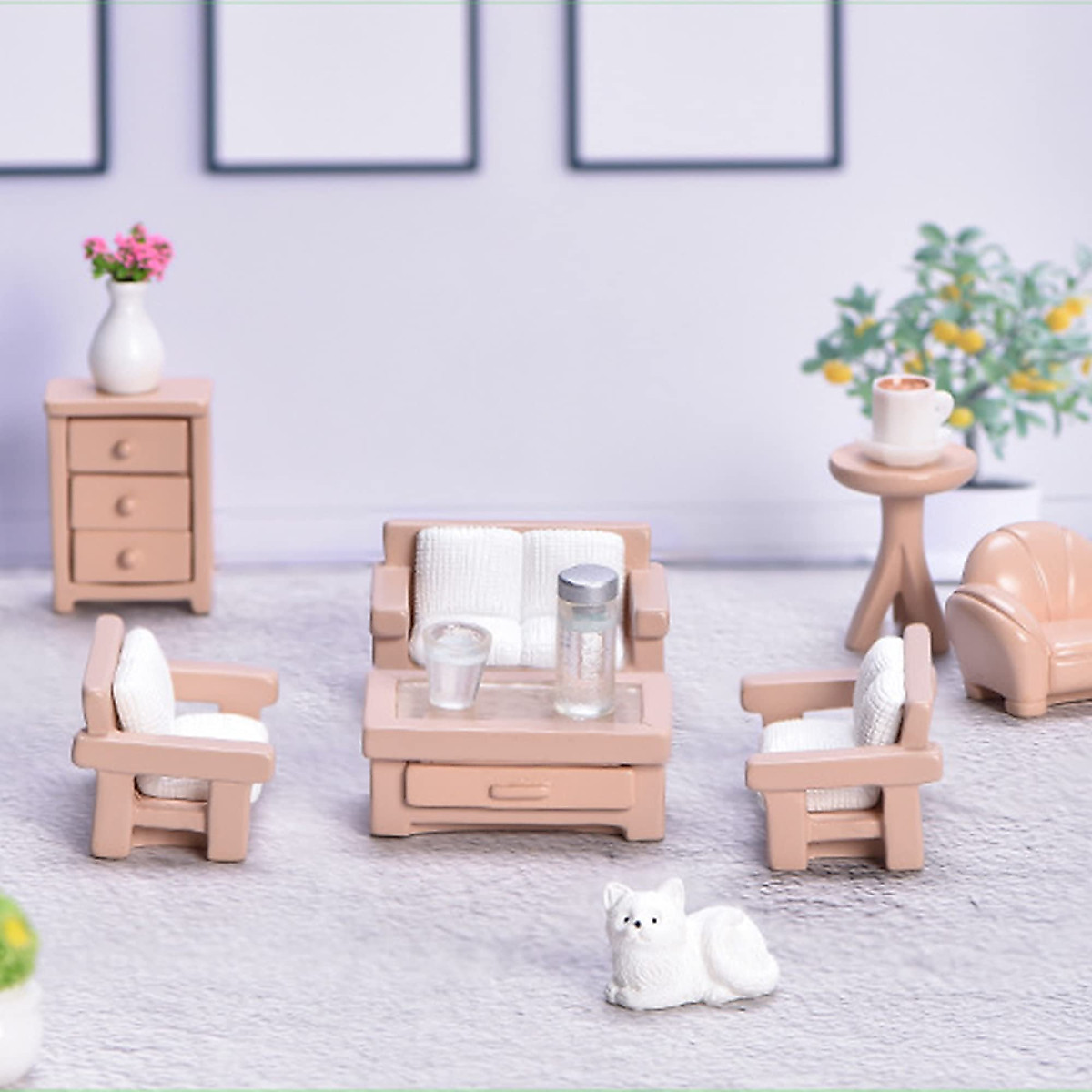 23 Pieces Dollhouse Mini Furniture Decoration Set DIY Accessories Including Dining Room Sitting Living Bedroom Toys for Baby Children Girls