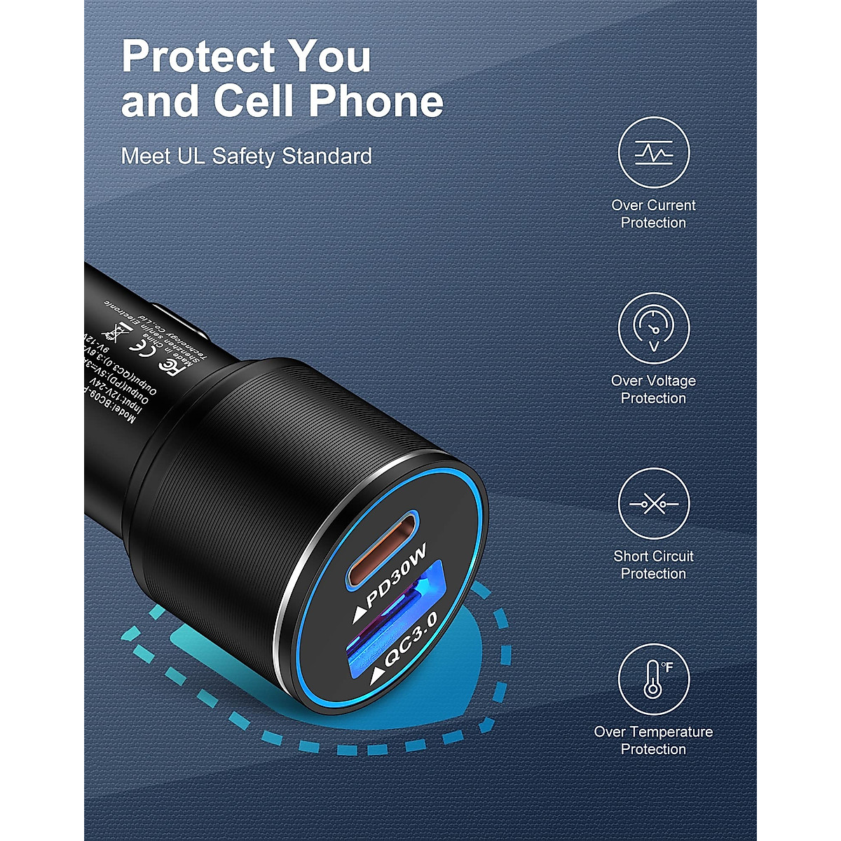 12 Volt USB Outlet, 30w+18w Dual Port USB C Car Charger, Super Fast Charging Cigarette Lighter Adapter Usbc Cargador Carro Auto Plug Phone Car Charger for Android Samsung Galaxy, Google, Apple iPhone