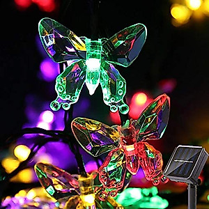 SNOMYRS Solar String Lights Outdoor 21 Ft 30 LED Solar Butterfly Lights with 8 Lighting Modes LED Butterfly Fairy Light for Garden Yard Lawn Patio Party Decor (Multicolor)