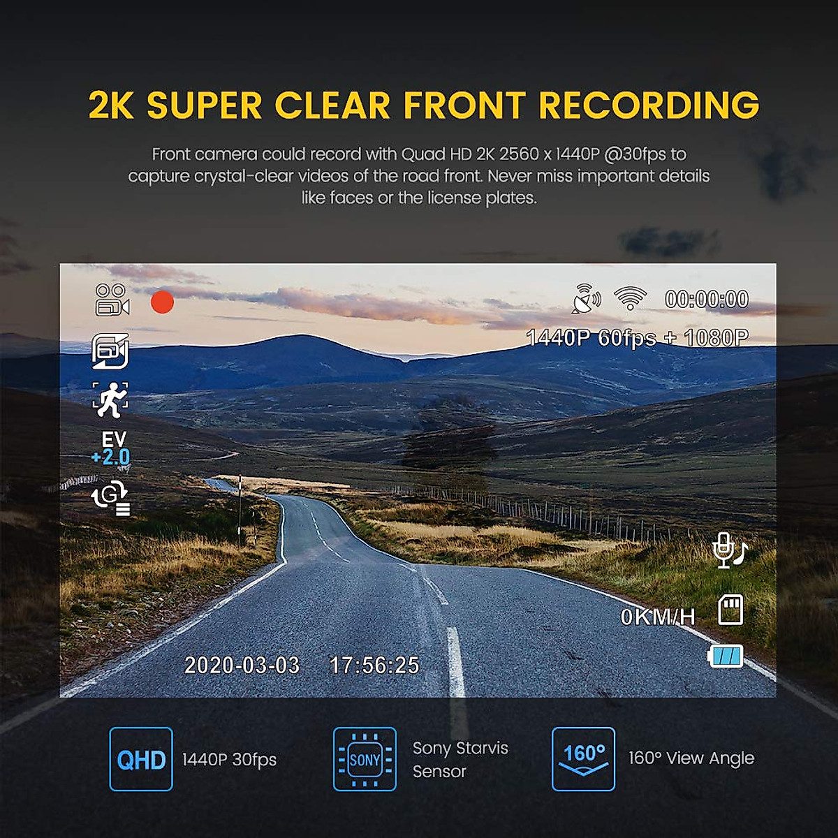 3 Channel Dash Cam, Zenfox 2K 1440P Front+1080P Interior+1080P Rear Triple Dash Camera, Dual-Band WiFi, IR Night Vision, Built-in GPS, Parking Mode, Motion Detection, G-Sensor, Support 256GB Card