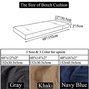 Barpoullar Custom Long Dining Bench Cushion with Ties for Indoor Furniture Non-slip Rectangle Window Seat Cushions 60″x12″ Inch, Khaki