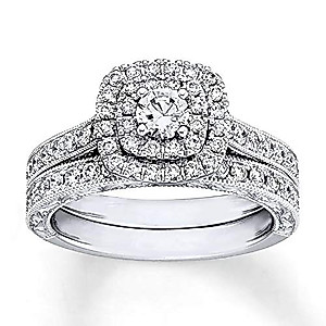 1 ct tw Bridal Set Vintage Moissanite Engagement Rings for Women 10k White Gold Free Engraving