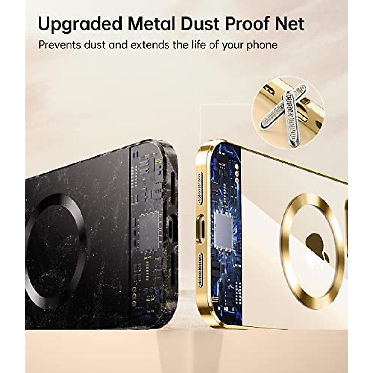 JUESHITUO Magnetic Clear for iPhone 14 Pro Max Case with Full Camera Protection [Never Yellow] [No.1 Strong N52 Magnets] [Military Grade Drop Protection] for Women Girls Phone TPU Case (6.7")-Golden