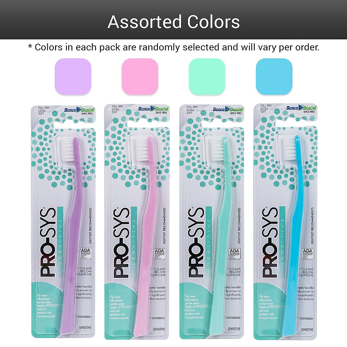 PRO-SYS® Extra Soft Toothbrush with Double Tapered Bristles for Extra Sensitive Gums, Pack of 4 (ADA Accepted)