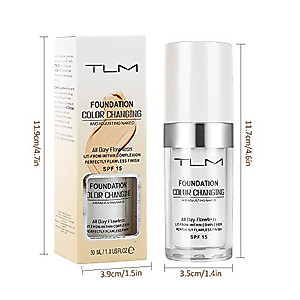 2pcs TLM Color Changing Foundation Liquid with 2 Brushes and 2 Cosmetics Sponge Flawless Full Coverage Natural Color Face Primer Base Makeup 30ml
