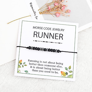 WSNANG Runner Gift Runner Morse Code Bracelet Running Lover Gifts Fitness Gym Gift for Runner Cross Country Running Gift (Runner MC Br-2)