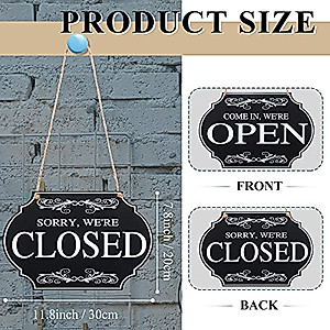 Rustic Wooden Store Open and Closed Business Sign Two Sided Reversible Come In We're Open or Closed Store Hanging Sign for Coffee Bar Shop Door Window, 11.8 x 7.8 Inch (Black Board, White Words)