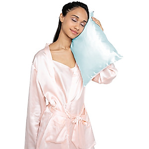 MYK 100% Pure Natural Mulberry Silk Pillowcase, 19 Momme with Cotton Underside for Sensitive Skin, Travel Size (12"x19"), Light Blue