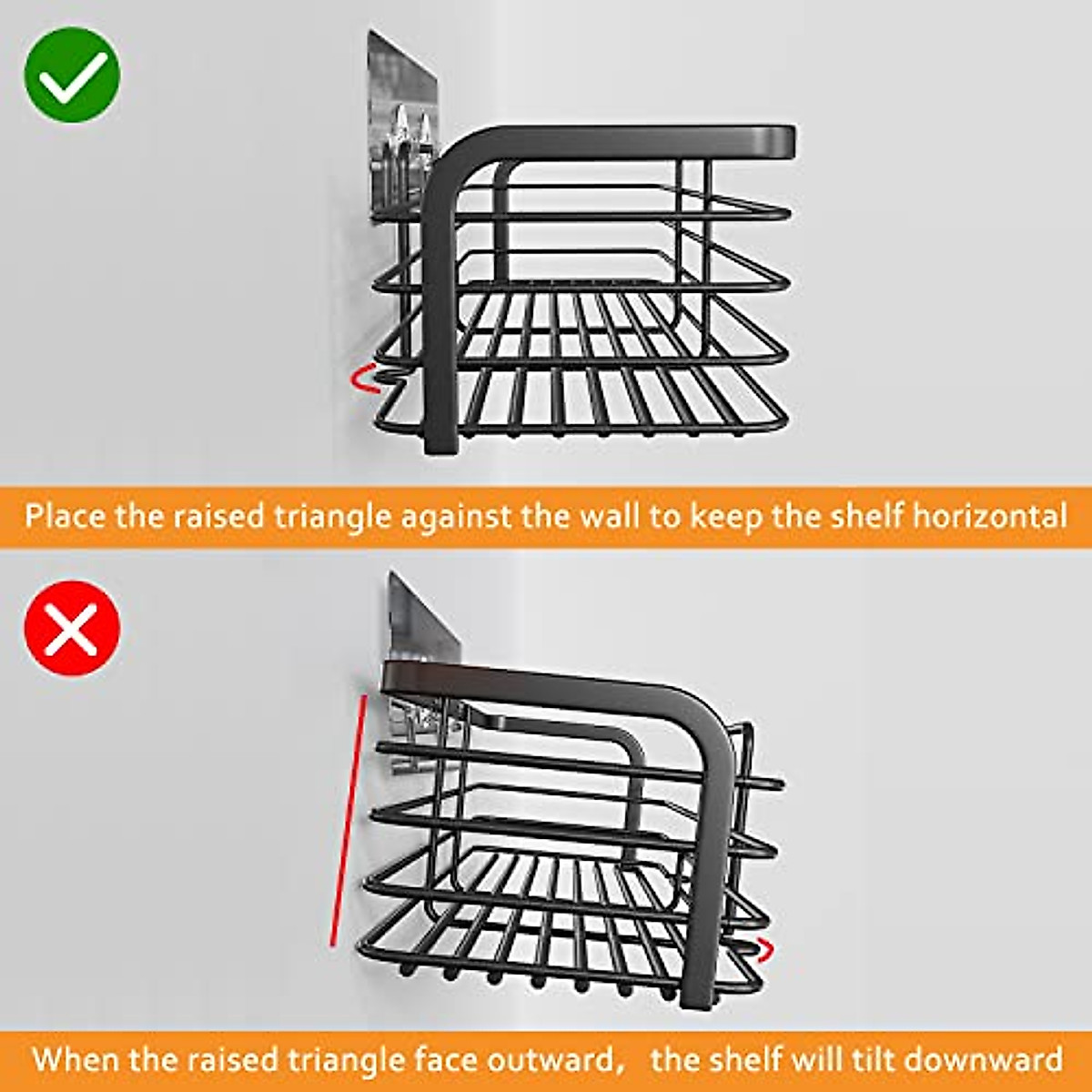 Tindbea Shower Caddy, Adhesive Shower Shelves with 6 Hooks, Bathroom Shower Organizer Racks No Drilling, Rustproof Stainless Steel Shower Storage Shelf for Inside Shower, 2 Pack, Matte Black