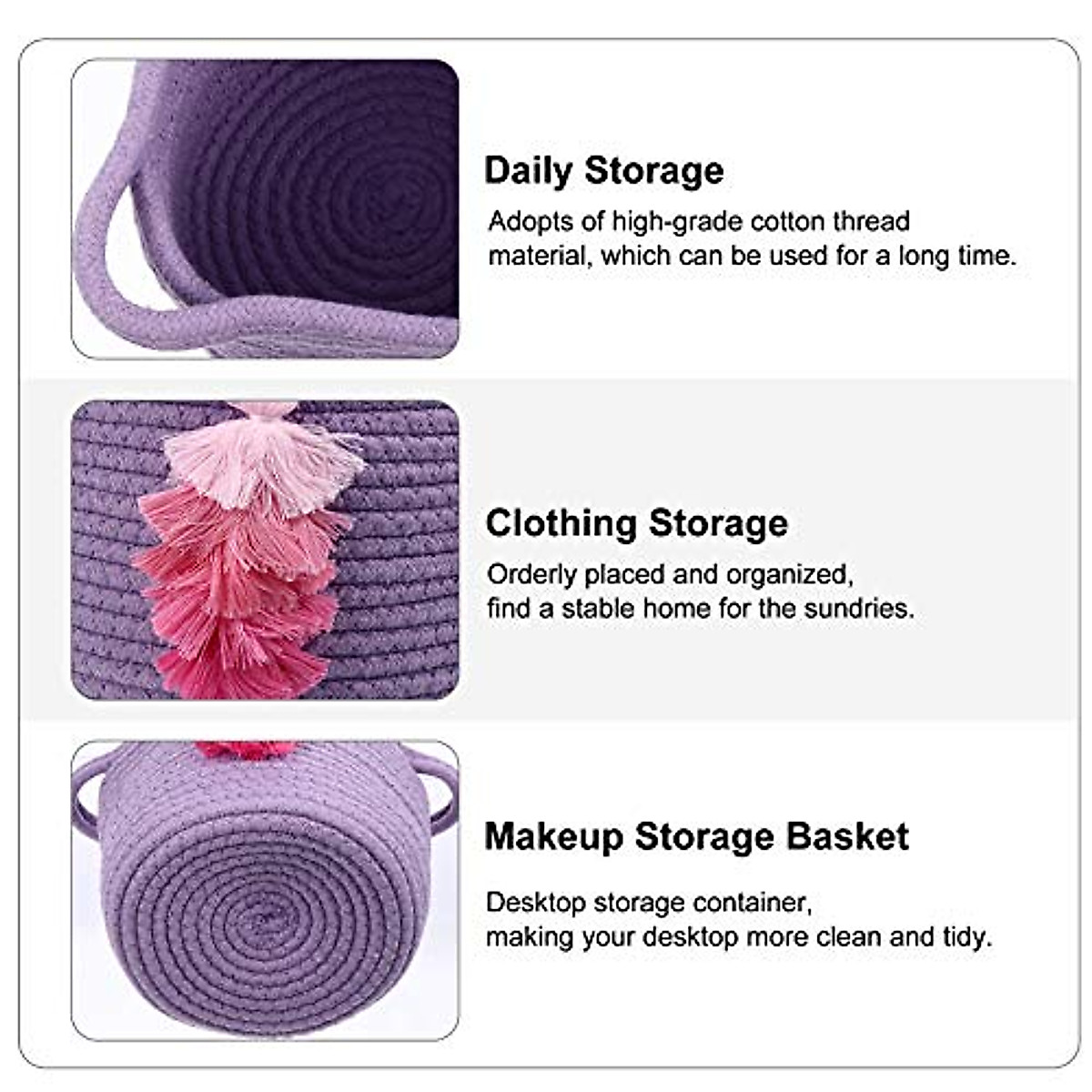 Woven Cotton Rope Nesting Bowls Small Basket Cute Closet Bins Mini Table Basket Organizer Decorative Woven Basket Storage Baskets Purple Round Woven Basket