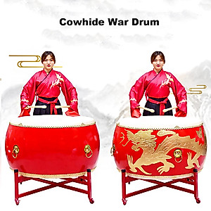 FFYUEEE Traditional National Musical Instrument, Cowhide Drum, Dragon Drum, Court Drum, War Drum, Bass Drum, Chinese Red Gong and Drum, 40-250Cm,A,40CM