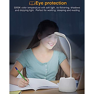 kolpop Desk Lamps for Home Office, Rechargeable Led Desk Lamp with USB Charging Port & Pen Phone Holder 3 Dimming Levels & Night Light Mode 360° Flexible Goose Neck LED Desk Light Desk Lamps for Kids