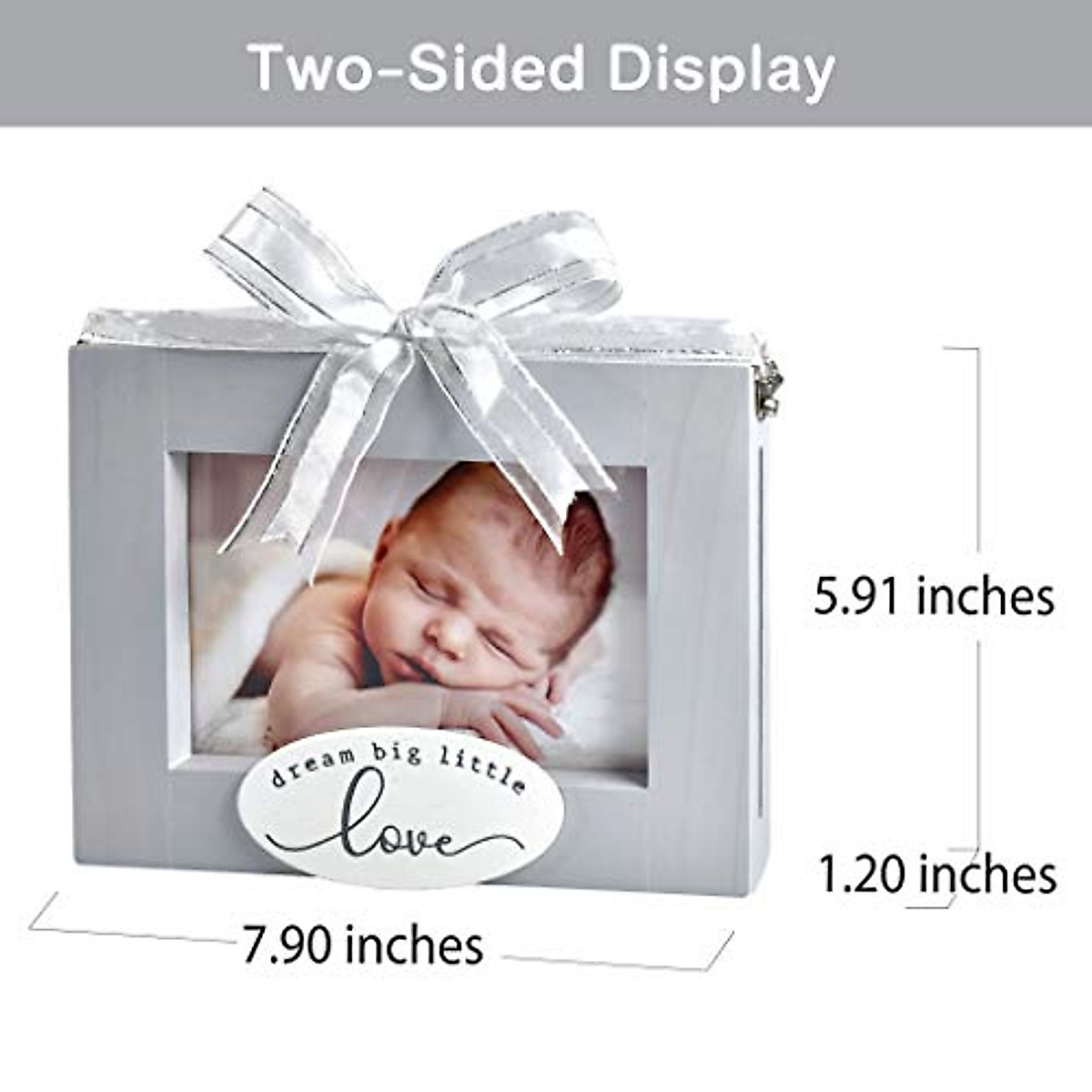 I’m Solid Wood Sonogram Pregnancy Baby Ultrasound 2 Sided Photo Frame, Great for Expecting New Parents Keepsake & Nursery Décor “Little Miracle/Dream Big Little Love" (Gray)
