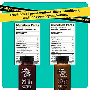Pretty Thai Sauce Bundle | Sweet Chili + Thai Peanut Sauce + Pat Thai + Muay Thai + Tiger Smirk | Gluten Free Certified Non-GMO Authentic Condiment for Stir Fry Seasoning Dipping