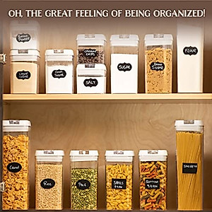 Airtight Food Storage Containers - Clear Plastic, Lid Lock, Reusable Stickers, Various Sizes, BPA Free. Perfect Dry Food Storage Organization for Kitchen and Pantry. (Set of 7)