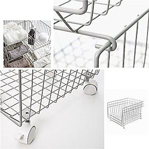 Rolling Stackable Storage Bin, Modern 4 Tiers Basket with Lockable Casters, Utility Storage Organizer for Kitchen, Pantry, Closets, Bedrooms(Gray)