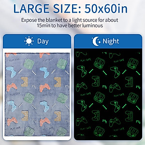 Glow in The Dark Gaming Blanket,Gamer Game Controller Gifts for Boys,Gift Toys for Kids Boys Teen Son Adult Gamepad Presents,Soft Blanket Gifts for Boys for Birthday Christmas Easter Gifts, 50"x60"