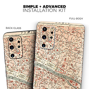 DesignSkinz The Vintage Paris Overview Map Protective Vinyl Decal Wrap Skin Cover Compatible with The Samsung Galaxy S20 (Screen Trim & Back Glass Skin)