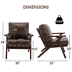 Bonzy Home Accent Chairs for Living Room,PU Leather Mid Century Modern Wood Reading Armchair with Removable Upholstered Cushions