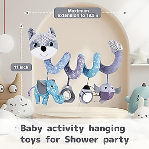 Koty Car Seat Toys, Infant Baby Spiral Plush Activity Hanging Toy for Stroller Bar Pram Crib with Music Box BB Squeaker & Rattles(Gray Fox)