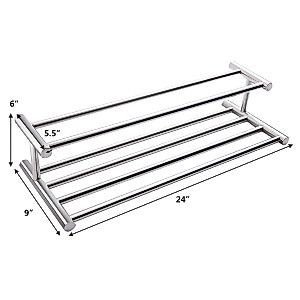 MAT Expert 24” Bath Towel Rack, Stainless Steel Double Storage Tier Towel Bar, Wall-Mounted Towel Holder Organizer, Modern Brushed Finish, Rustproof Towel Shelf for Bathroom/Kitchen/Hotel