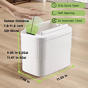 Ornato Sensor Trash Can with Automatic Lid 3 Gallon,Hanging Motion Sensor Garbage Can, Bathroom Trash Cans,Smart Trash Bin, Mountable/Desk for Kitchen Compost Bin,Liveroom,Office,Cream White/White