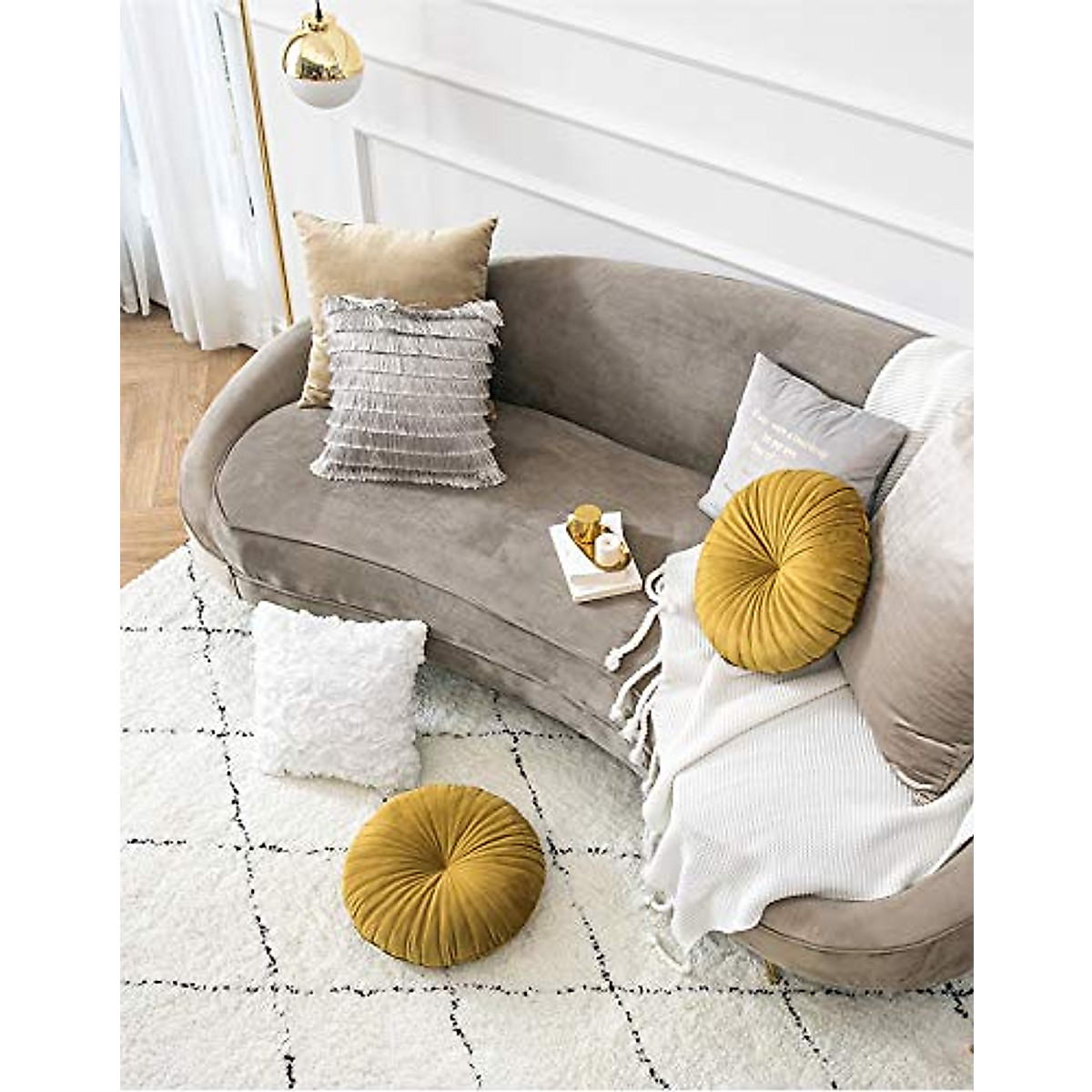 Icegrey Nordic Round Chair Cushion Throw Pillow for Couch Sofa Bed Pillow Yellow Diameters 15.7"