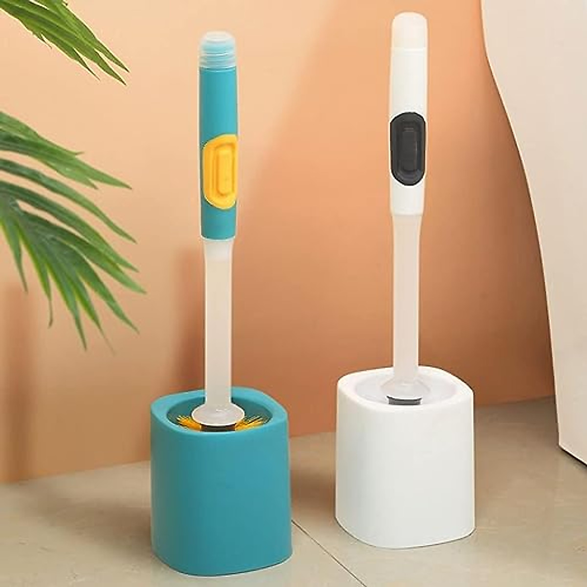 SAAKO Toilet Bowl Brush and Holder Set Home Toilet Brush Plastic Long Handle Hydraulic Toilet Cleaner Brush Bathroom Cleaning