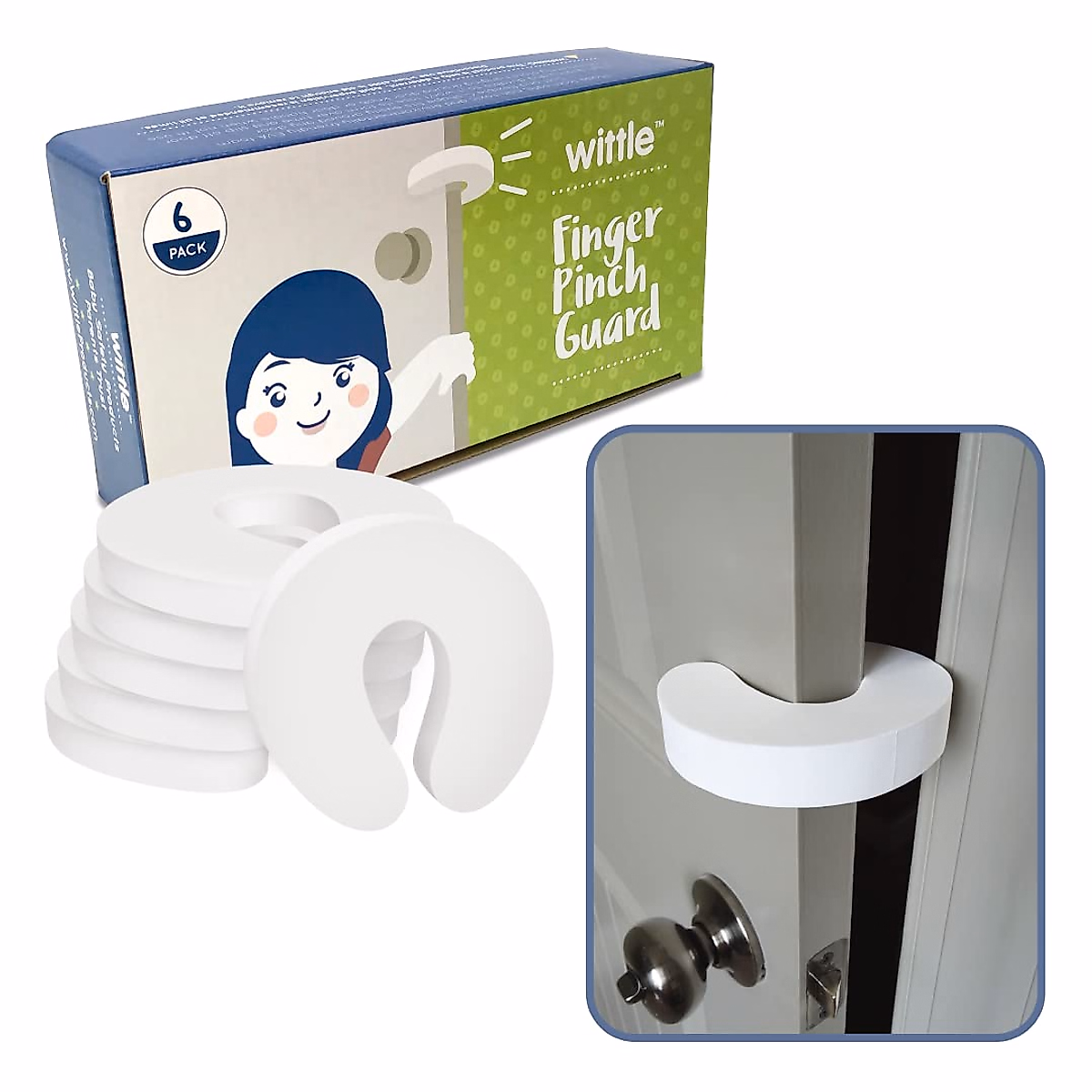 Wittle Door Pinch Guard - 6pk. Baby Proof Door Stopper with Soft & Durable Foam - Keeps Doors from Slamming, Prevents Finger Pinch Injuries, and Child or Pet from Getting Locked in Room