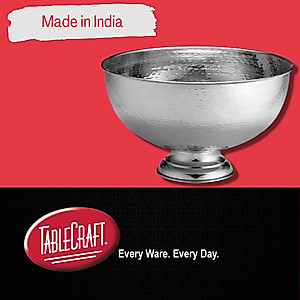 Tablecraft Hammered Pedestal Punch Bowl, Large Silver Stainless Steel, For Serving Hot and Chilled Cold Drink Beverages, Champagne, Alcohol Cocktails, Fruit Wine Sangria, Juice 54 Cup, 3.4 Gallon