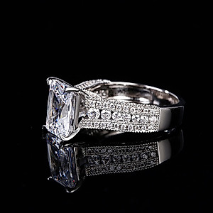 Jeulia Classic Radiant Cut Wedding Ring:Sterling Silver Halo Diamond Bridal Set Engagement Band Best Anniversary Promise Valentines Jewelry Gift with Box (White diamond, 6.5)