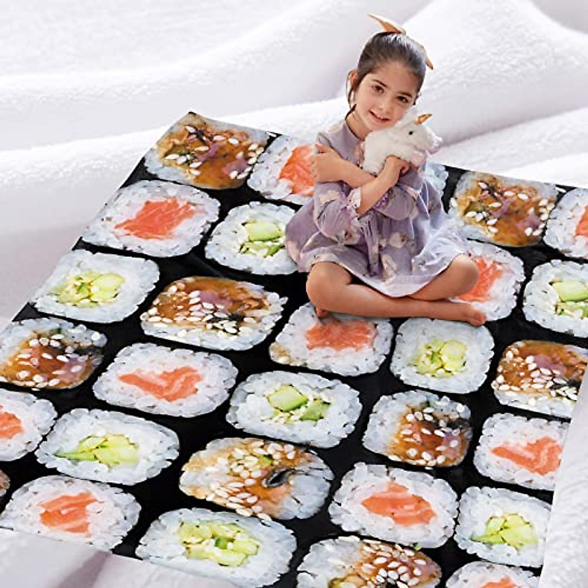 Food Sushi Blanket Cozy Soft Lightweight Flannel Throw Blanket for Bed Sofa Travel All Season Large 80"x60" Adults