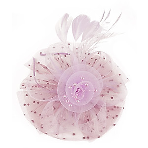 Cizoe Fascinators Hat for Women Tea Party Hat Kentucky Derby Wedding Flower Cocktail Mesh Feathers Headpiece(1-Lavender)