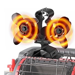 Wood Stove Fan Heat Powered,Dual Motor Heater Fan with Bracket Compatible for Heater Buddy,Fireplace 6 Blades Fan,Thermal Eco Fan for Gas Pellet Wood Burner Stove Accessories
