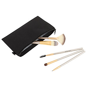 Muka 6 Pack Canvas Zipper Pouch Cosmetic Black Makeup Bag Travel Toiletry - Gold Zipper