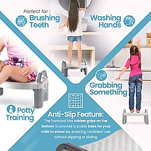 KinderSense® Foldable Step Stool for Kids with Handles - Toddler Folding Foot Stool for Bathroom Sink, Potty Training and More - Adjustable and Removable Handles