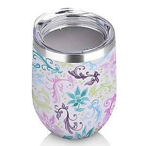 silichee 12 Oz Stainless Steel Stanley Cup with Lid Floral Pattern Watercolor Painting of Abstract Blue Green Flowers and Insulated Tumblers Vacuum Coffee Mugs for Hot and Cold Drinks,Coffee,Wine